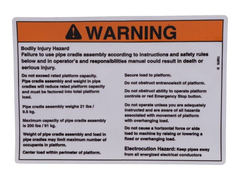 DECAL,WARNING, PIPE CRADLE – Skyworks LLC